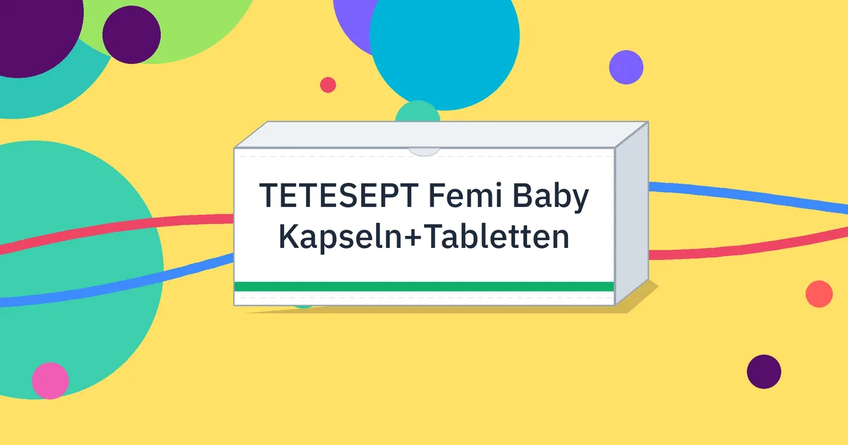Symbolbild: Packung mit der Aufschrift TETESEPT Femi Baby Kapseln+Tabletten (PZN 19556591) – Verfügbarkeit und Bezug in Apotheken in Frankfurt am Main