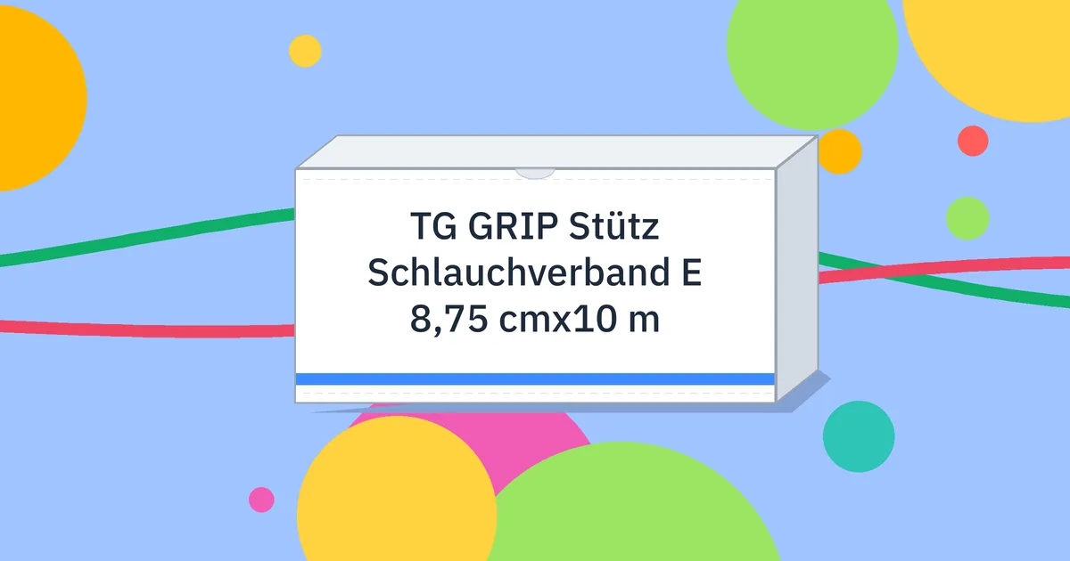 Symbolbild: Packung mit der Aufschrift TG GRIP Stütz Schlauchverband E 8,75 cmx10 m (PZN 15431013) – Verfügbarkeit und Bezug in Apotheken in Frankfurt am Main