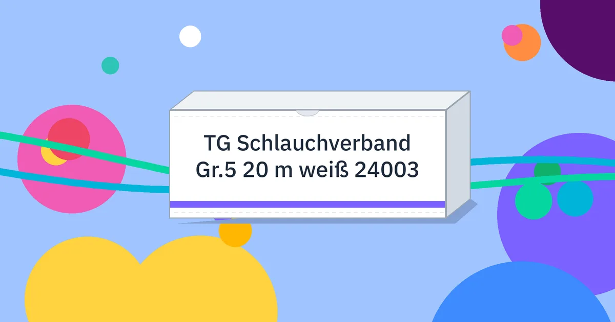 Symbolbild: Packung mit der Aufschrift TG Schlauchverband Gr.5 20 m weiß 24003 (PZN 01011632) – Verfügbarkeit und Bezug in Apotheken in Frankfurt am Main
