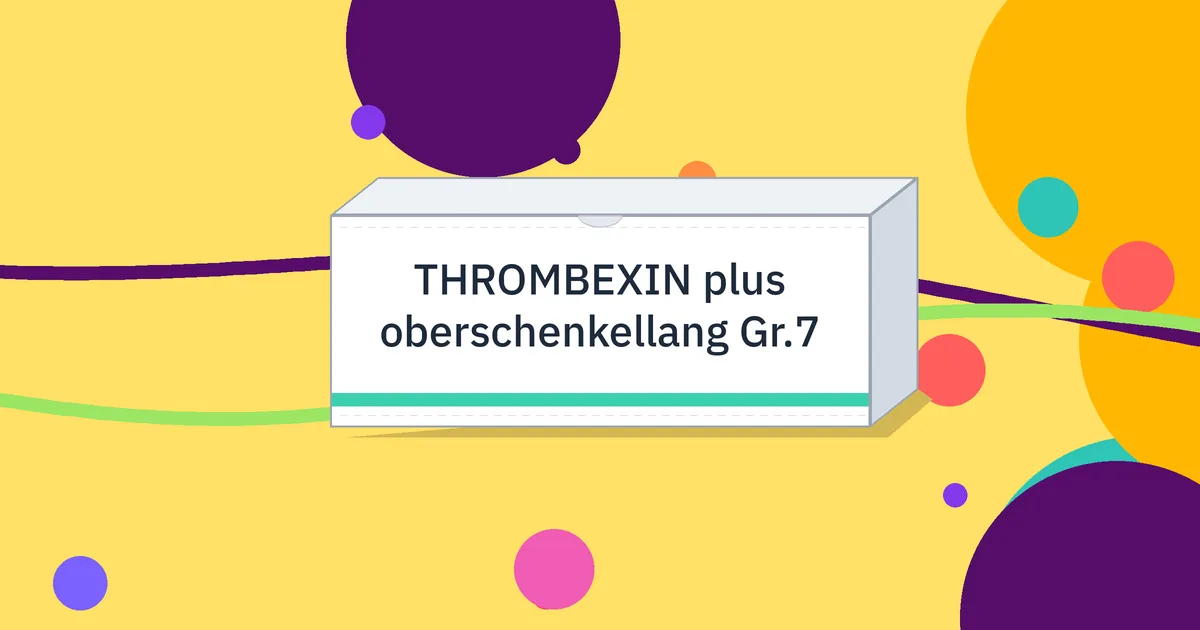 Symbolbild: Packung mit der Aufschrift THROMBEXIN plus oberschenkellang Gr.7 (PZN 01594504) – Verfügbarkeit und Bezug in Apotheken in Frankfurt am Main