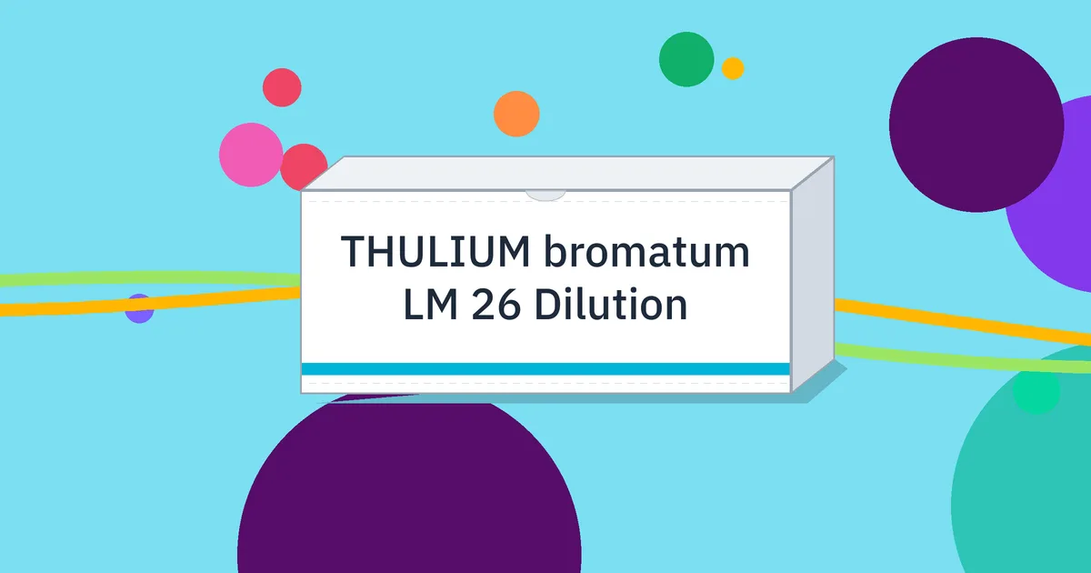 Symbolbild: Packung mit der Aufschrift THULIUM bromatum LM 26 Dilution (PZN 13691201) – Verfügbarkeit und Bezug in Apotheken in Frankfurt am Main