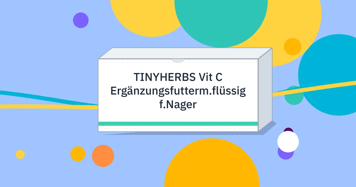 Symbolbild: Packung mit der Aufschrift TINYHERBS Vit C Ergänzungsfutterm.flüssig f.Nager (PZN 19623790) – Verfügbarkeit und Bezug in Apotheken in Frankfurt am Main