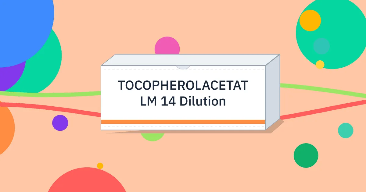 Symbolbild: Packung mit der Aufschrift TOCOPHEROLACETAT LM 14 Dilution (PZN 13224801) – Verfügbarkeit und Bezug in Apotheken in Frankfurt am Main