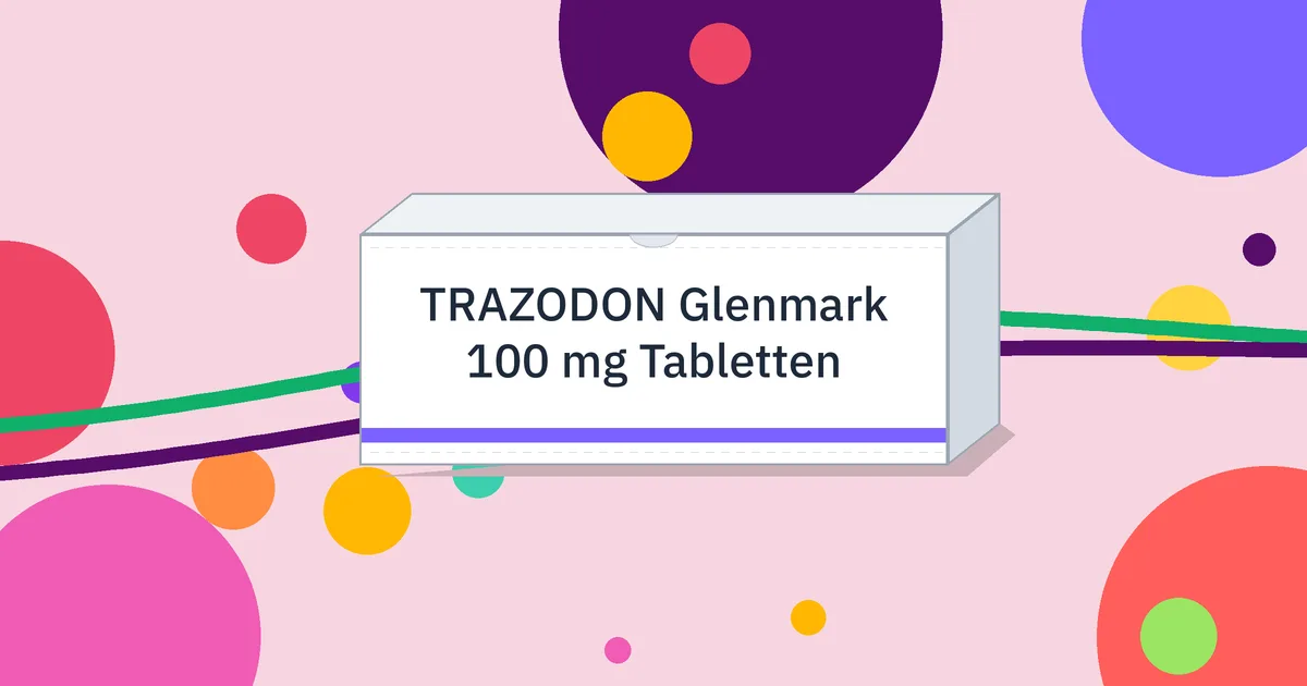 Symbolbild: Packung mit der Aufschrift TRAZODON Glenmark 100 mg Tabletten (PZN 14265995) – Verfügbarkeit und Bezug in Apotheken in Frankfurt am Main