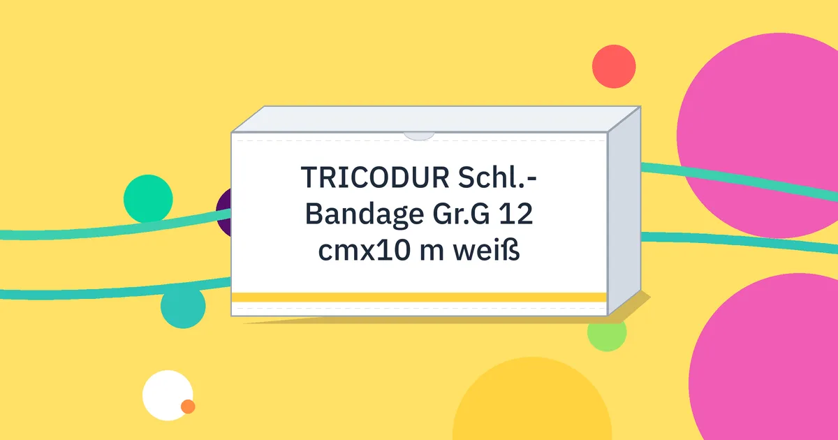 Symbolbild: Packung mit der Aufschrift TRICODUR Schl.-Bandage Gr.G 12 cmx10 m weiß (PZN 11184865) – Verfügbarkeit und Bezug in Apotheken in Frankfurt am Main