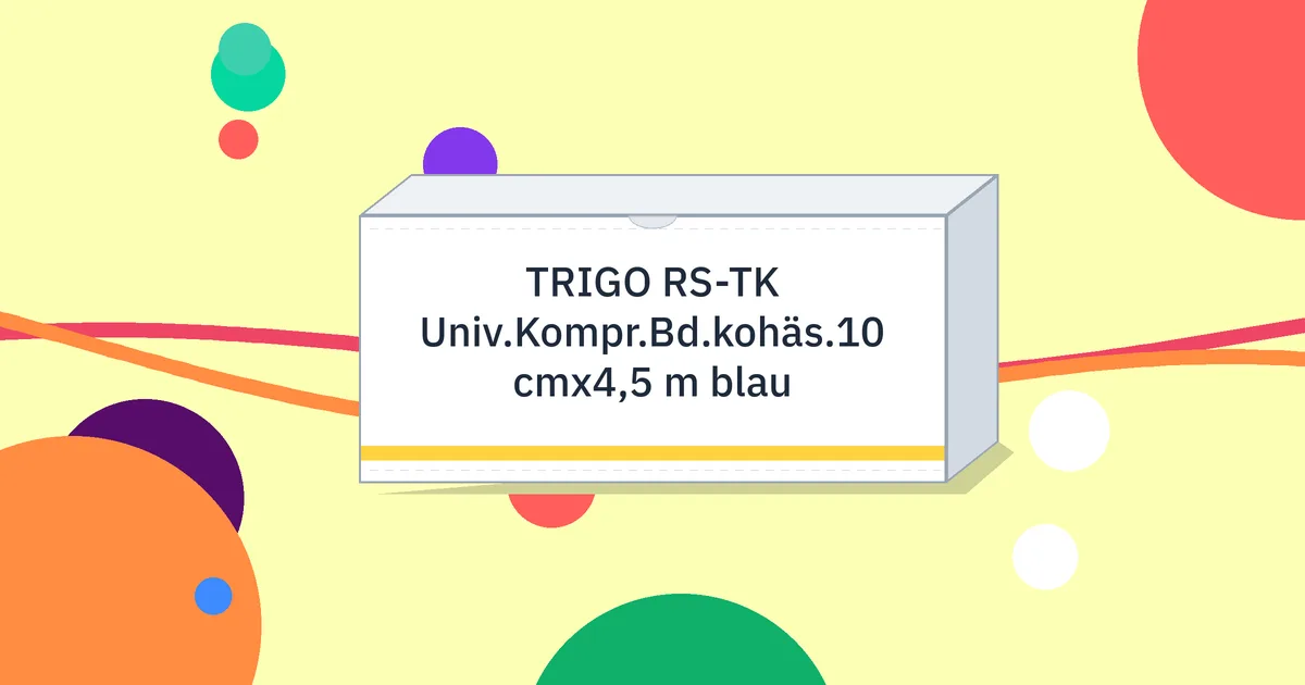 Symbolbild: Packung mit der Aufschrift TRIGO RS-TK Univ.Kompr.Bd.kohäs.10 cmx4,5 m blau (PZN 20342808) – Verfügbarkeit und Bezug in Apotheken in Frankfurt am Main