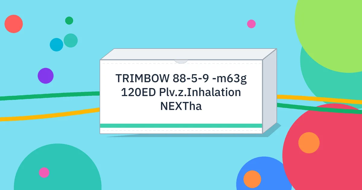 Symbolbild: Packung mit der Aufschrift TRIMBOW 88-5-9 -m63g 120ED Plv.z.Inhalation NEXTha (PZN 17888975) – Verfügbarkeit und Bezug in Apotheken in Frankfurt am Main