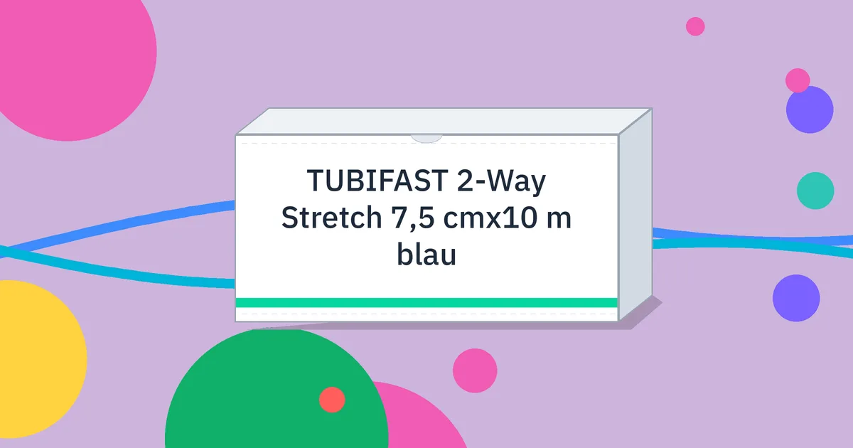 Symbolbild: Packung mit der Aufschrift TUBIFAST 2-Way Stretch 7,5 cmx10 m blau (PZN 17833997) – Verfügbarkeit und Bezug in Apotheken in Frankfurt am Main