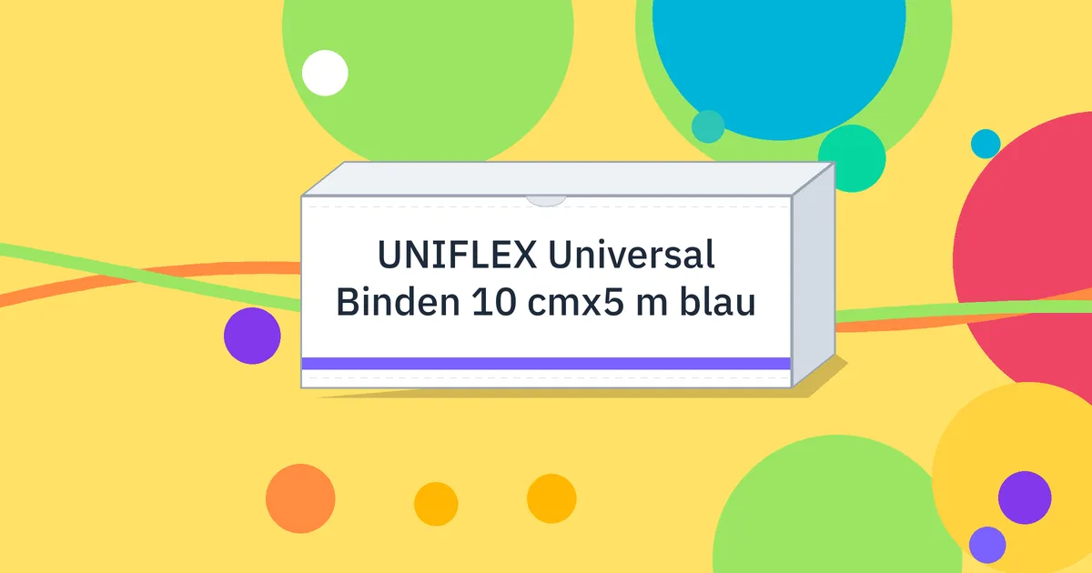 Symbolbild: Packung mit der Aufschrift UNIFLEX Universal Binden 10 cmx5 m blau (PZN 08540144) – Verfügbarkeit und Bezug in Apotheken in Frankfurt am Main