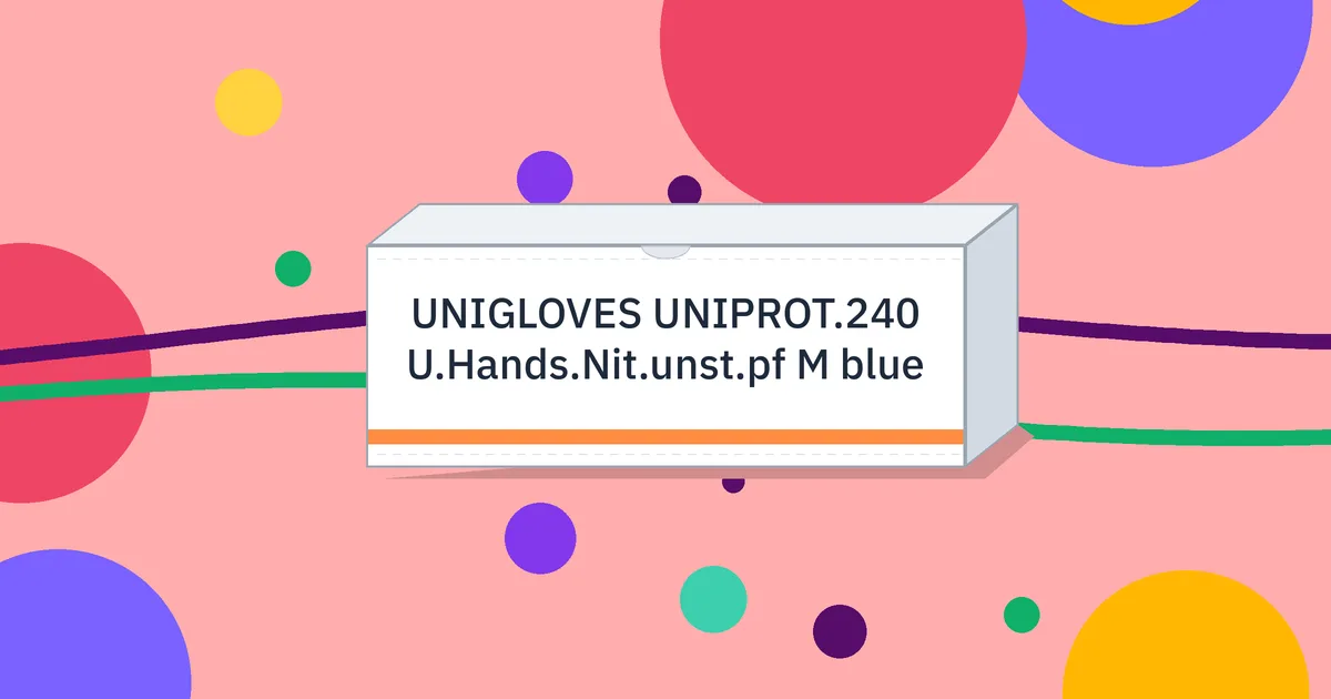 Symbolbild: Packung mit der Aufschrift UNIGLOVES UNIPROT.240 U.Hands.Nit.unst.pf M blue (PZN 18101871) – Verfügbarkeit und Bezug in Apotheken in Frankfurt am Main