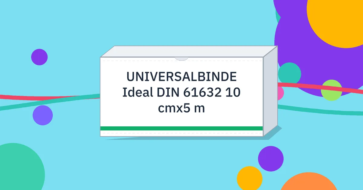 Symbolbild: Packung mit der Aufschrift UNIVERSALBINDE Ideal DIN 61632 10 cmx5 m (PZN 10351717) – Verfügbarkeit und Bezug in Apotheken in Frankfurt am Main