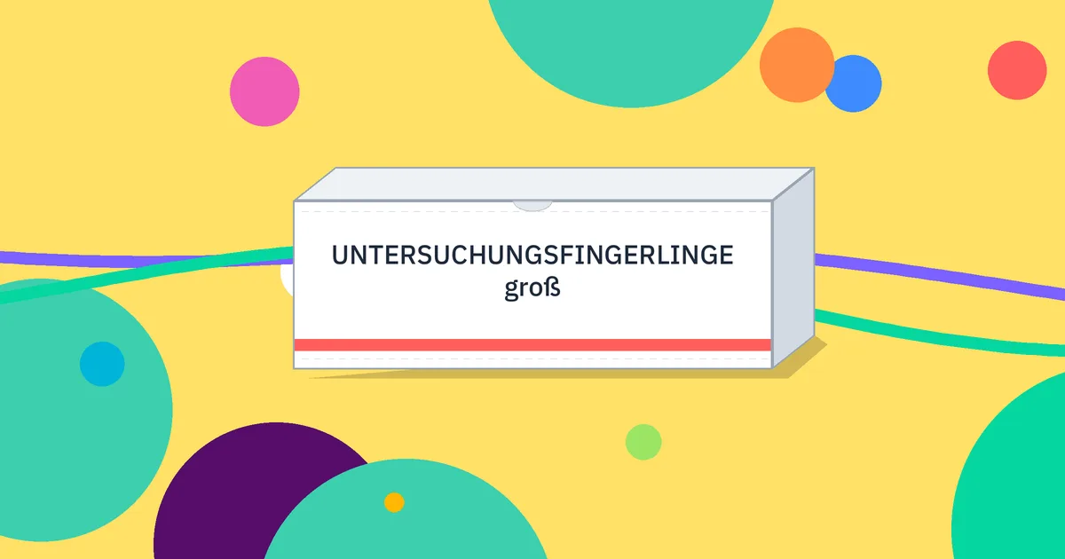 Symbolbild: Packung mit der Aufschrift UNTERSUCHUNGSFINGERLINGE groß (PZN 02618359) – Verfügbarkeit und Bezug in Apotheken in Frankfurt am Main