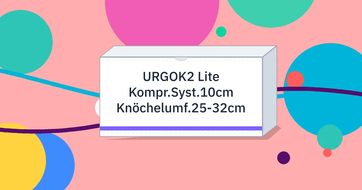 Symbolbild: Packung mit der Aufschrift URGOK2 Lite Kompr.Syst.10cm Knöchelumf.25-32cm (PZN 20608152) – Verfügbarkeit und Bezug in Apotheken in Frankfurt am Main