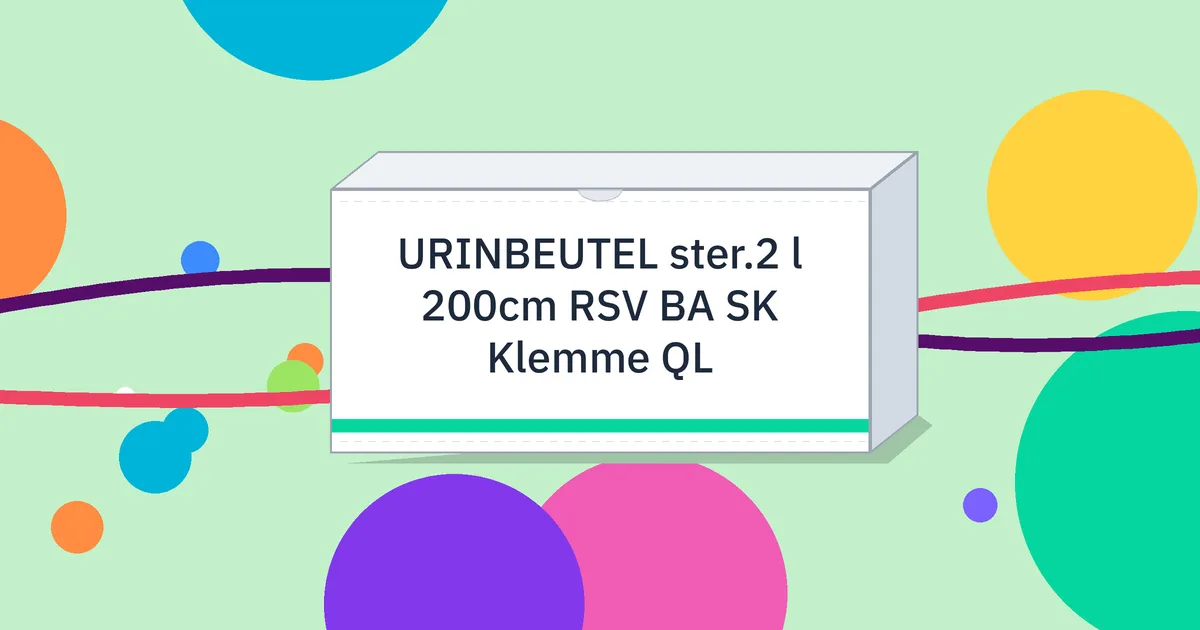 Symbolbild: Packung mit der Aufschrift URINBEUTEL ster.2 l 200cm RSV BA SK Klemme QL (PZN 17488922) – Verfügbarkeit und Bezug in Apotheken in Frankfurt am Main