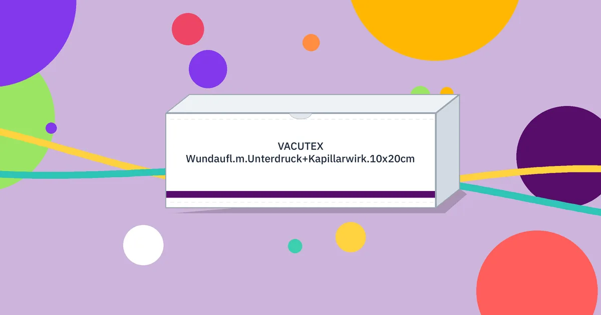 Symbolbild: Packung mit der Aufschrift VACUTEX Wundaufl.m.Unterdruck+Kapillarwirk.10x20cm (PZN 19430134) – Verfügbarkeit und Bezug in Apotheken in Frankfurt am Main