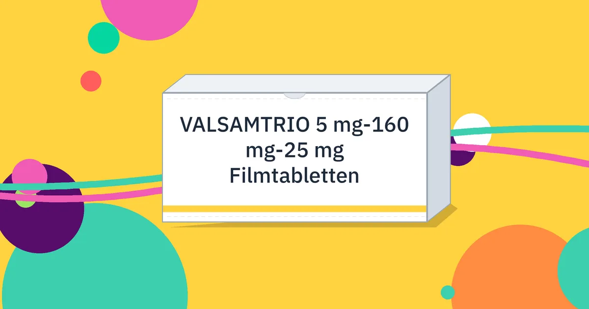 Symbolbild: Packung mit der Aufschrift VALSAMTRIO 5 mg-160 mg-25 mg Filmtabletten (PZN 15865303) – Verfügbarkeit und Bezug in Apotheken in Frankfurt am Main