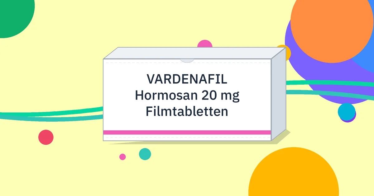 Symbolbild: Packung mit der Aufschrift VARDENAFIL Hormosan 20 mg Filmtabletten (PZN 16120574) – Verfügbarkeit und Bezug in Apotheken in Frankfurt am Main
