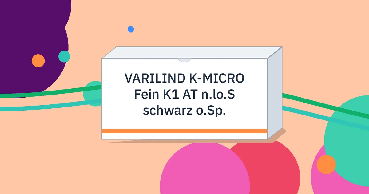 Symbolbild: Packung mit der Aufschrift VARILIND K-MICRO Fein K1 AT n.lo.S schwarz o.Sp. (PZN 20552581) – Verfügbarkeit und Bezug in Apotheken in Frankfurt am Main