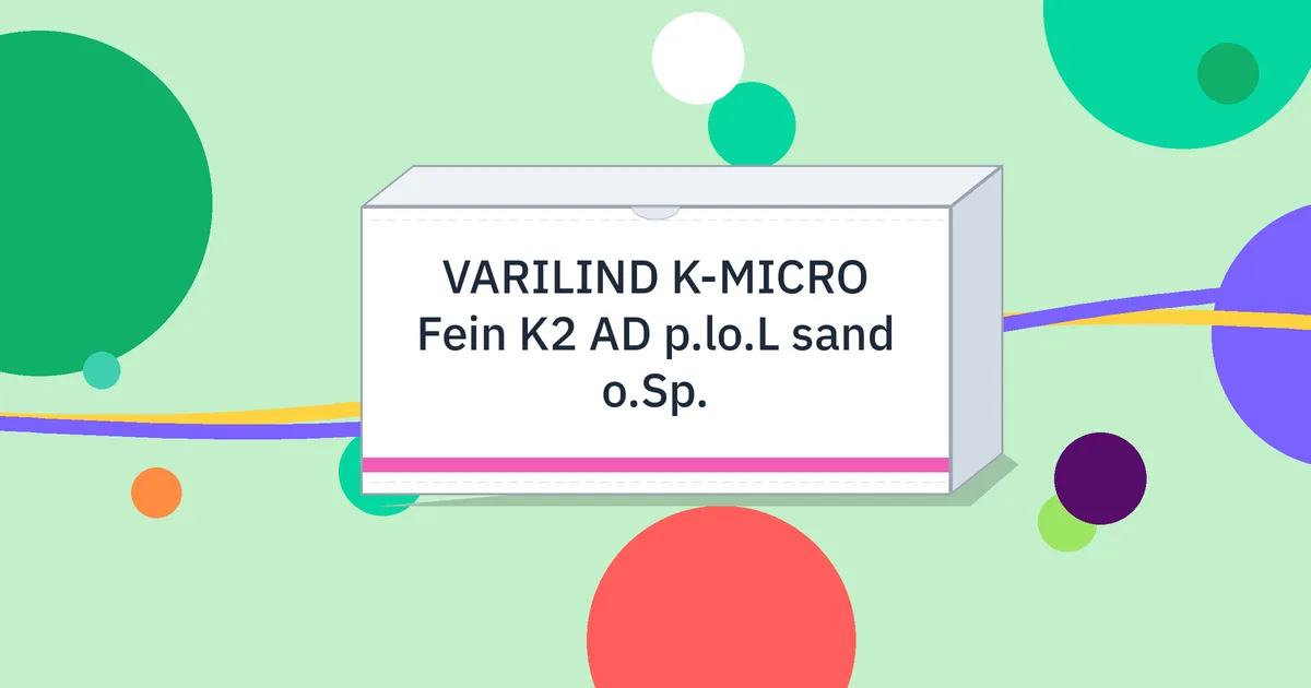 Symbolbild: Packung mit der Aufschrift VARILIND K-MICRO Fein K2 AD p.lo.L sand o.Sp. (PZN 20619285) – Verfügbarkeit und Bezug in Apotheken in Frankfurt am Main