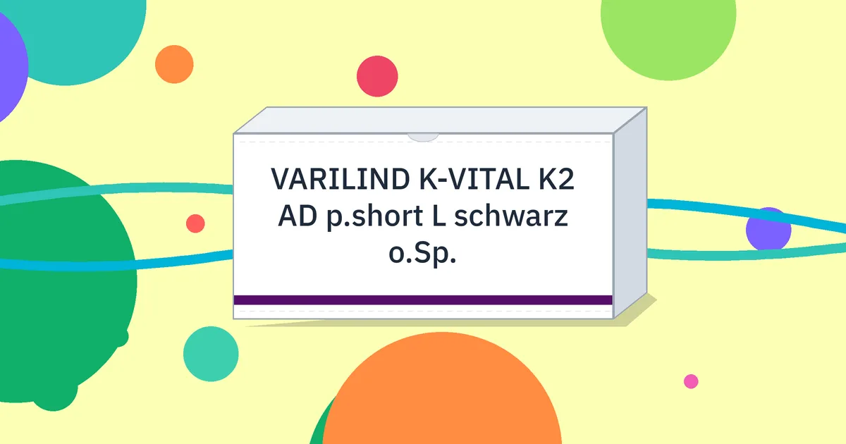 Symbolbild: Packung mit der Aufschrift VARILIND K-VITAL K2 AD p.short L schwarz o.Sp. (PZN 20568458) – Verfügbarkeit und Bezug in Apotheken in Frankfurt am Main