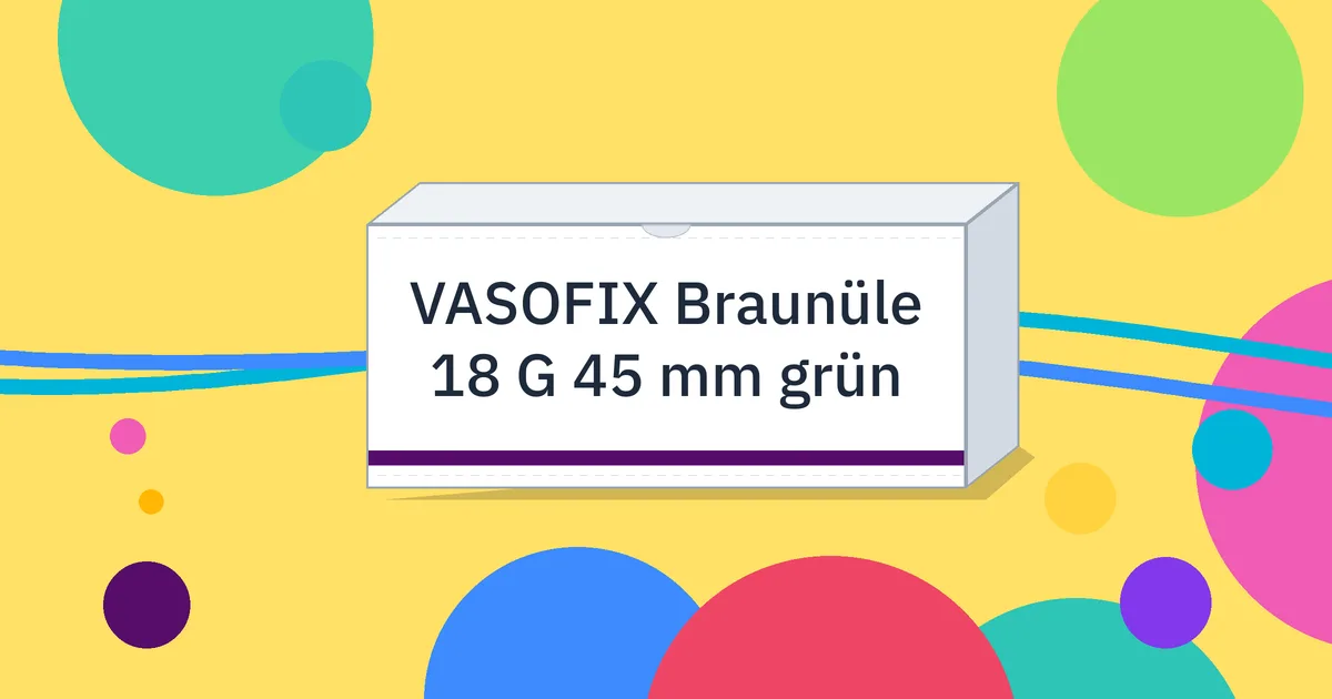 Symbolbild: Packung mit der Aufschrift VASOFIX Braunüle 18 G 45 mm grün (PZN 00346141) – Verfügbarkeit und Bezug in Apotheken in Frankfurt am Main