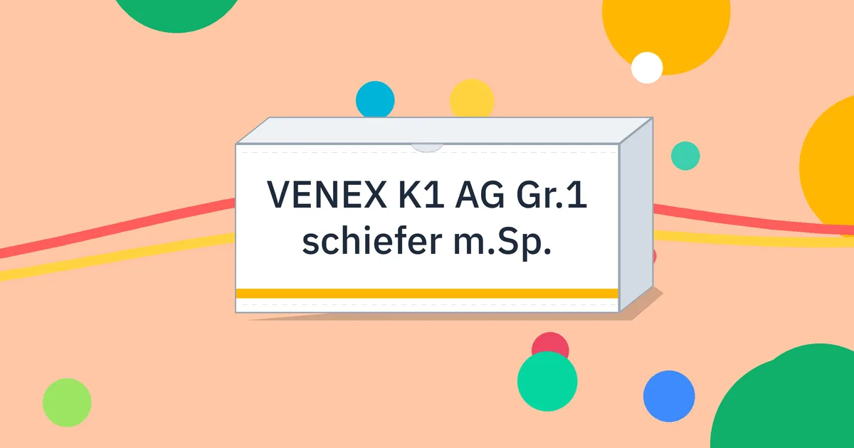 Symbolbild: Packung mit der Aufschrift VENEX K1 AG Gr.1 schiefer m.Sp. (PZN 03187536) – Verfügbarkeit und Bezug in Apotheken in Frankfurt am Main