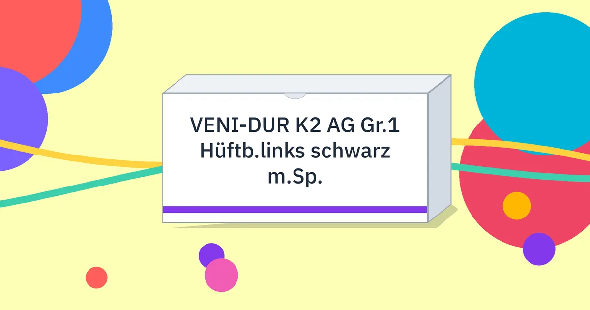 Symbolbild: Packung mit der Aufschrift VENI-DUR K2 AG Gr.1 Hüftb.links schwarz m.Sp. (PZN 03249912) – Verfügbarkeit und Bezug in Apotheken in Frankfurt am Main