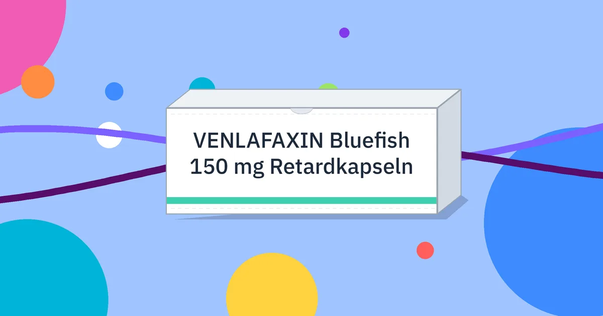 Symbolbild: Packung mit der Aufschrift VENLAFAXIN Bluefish 150 mg Retardkapseln (PZN 01998420) – Verfügbarkeit und Bezug in Apotheken in Frankfurt am Main
