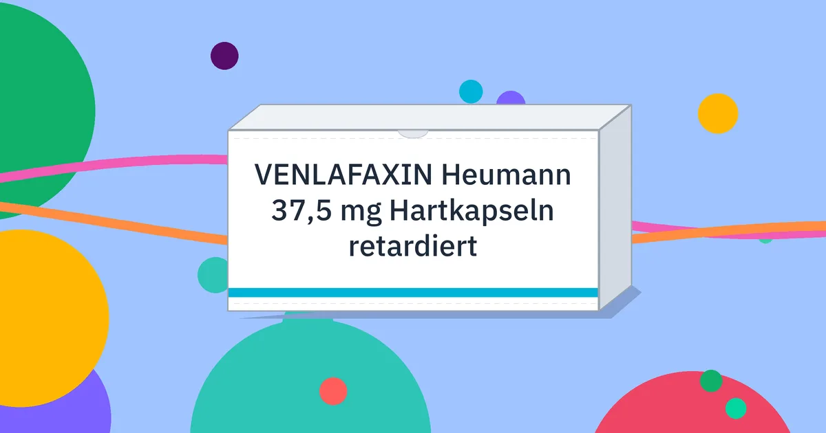 Symbolbild: Packung mit der Aufschrift VENLAFAXIN Heumann 37,5 mg Hartkapseln retardiert (PZN 03544083) – Verfügbarkeit und Bezug in Apotheken in Frankfurt am Main