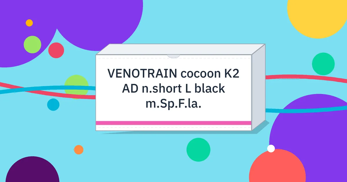 Symbolbild: Packung mit der Aufschrift VENOTRAIN cocoon K2 AD n.short L black m.Sp.F.la. (PZN 14401872) – Verfügbarkeit und Bezug in Apotheken in Frankfurt am Main