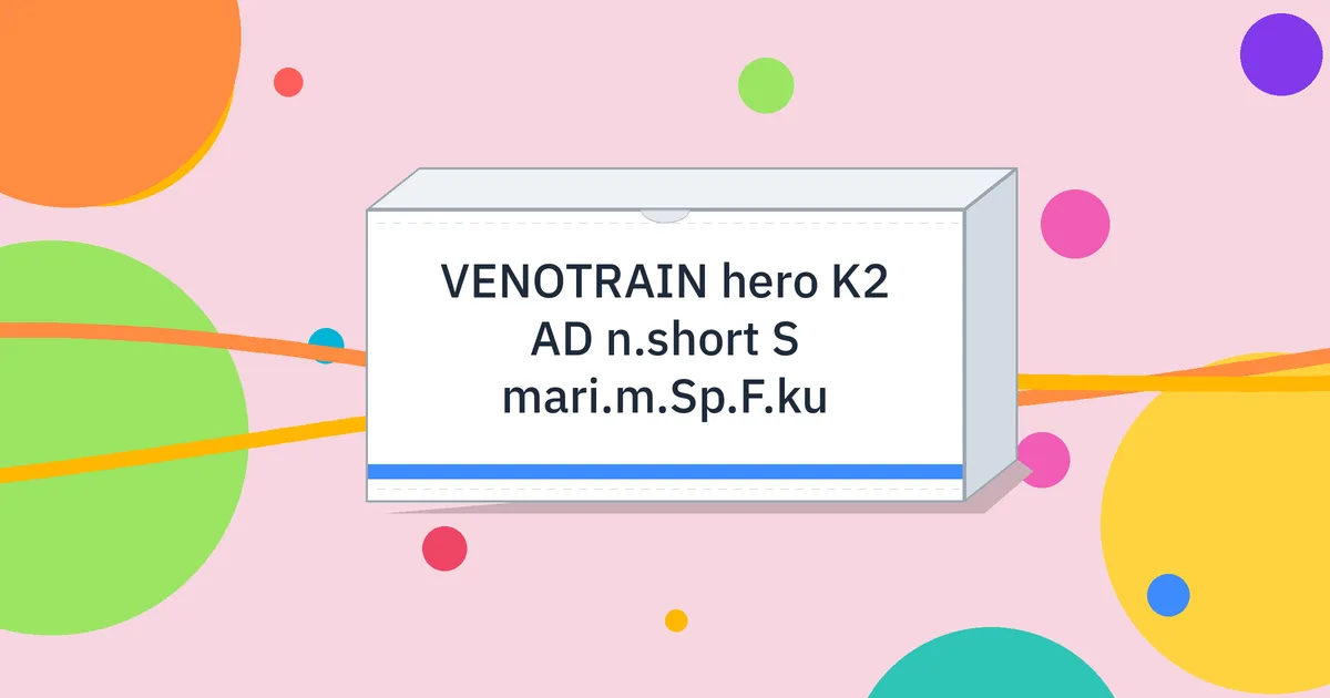 Symbolbild: Packung mit der Aufschrift VENOTRAIN hero K2 AD n.short S mari.m.Sp.F.ku (PZN 19188986) – Verfügbarkeit und Bezug in Apotheken in Frankfurt am Main