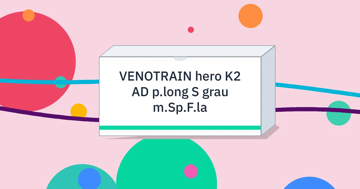 Symbolbild: Packung mit der Aufschrift VENOTRAIN hero K2 AD p.long S grau m.Sp.F.la (PZN 19190612) – Verfügbarkeit und Bezug in Apotheken in Frankfurt am Main