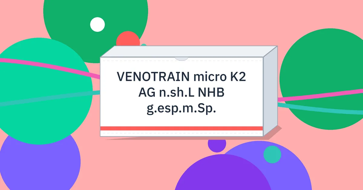 Symbolbild: Packung mit der Aufschrift VENOTRAIN micro K2 AG n.sh.L NHB g.esp.m.Sp. (PZN 06050393) – Verfügbarkeit und Bezug in Apotheken in Frankfurt am Main