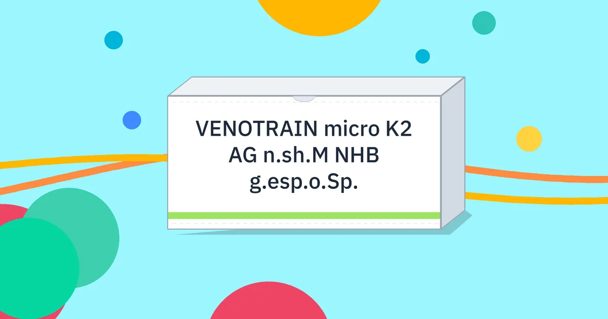 Symbolbild: Packung mit der Aufschrift VENOTRAIN micro K2 AG n.sh.M NHB g.esp.o.Sp. (PZN 06050565) – Verfügbarkeit und Bezug in Apotheken in Frankfurt am Main