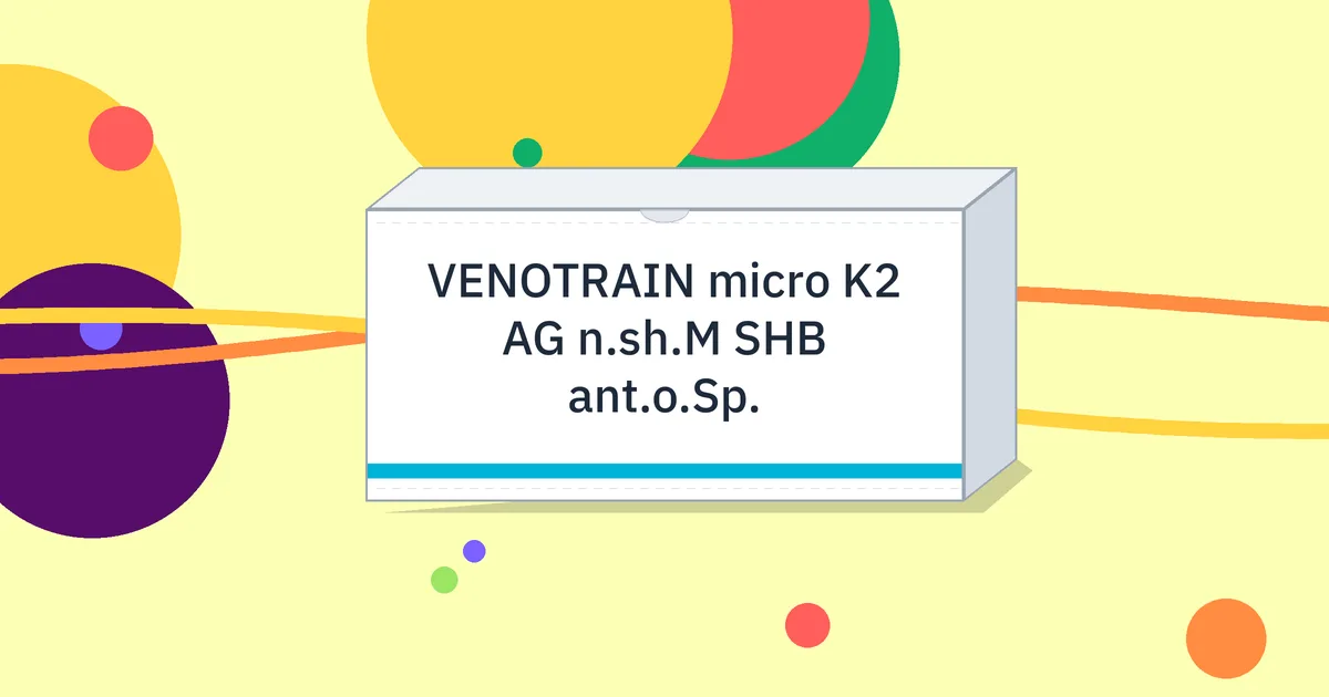 Symbolbild: Packung mit der Aufschrift VENOTRAIN micro K2 AG n.sh.M SHB ant.o.Sp. (PZN 11063400) – Verfügbarkeit und Bezug in Apotheken in Frankfurt am Main