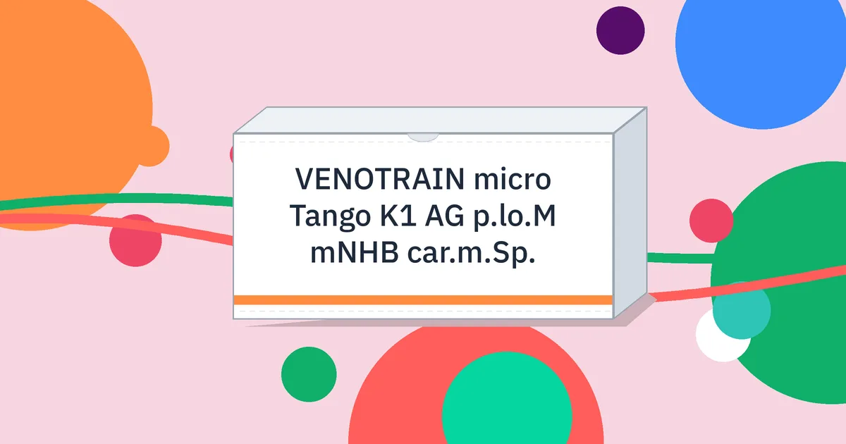 Symbolbild: Packung mit der Aufschrift VENOTRAIN micro Tango K1 AG p.lo.M mNHB car.m.Sp. (PZN 17758362) – Verfügbarkeit und Bezug in Apotheken in Frankfurt am Main