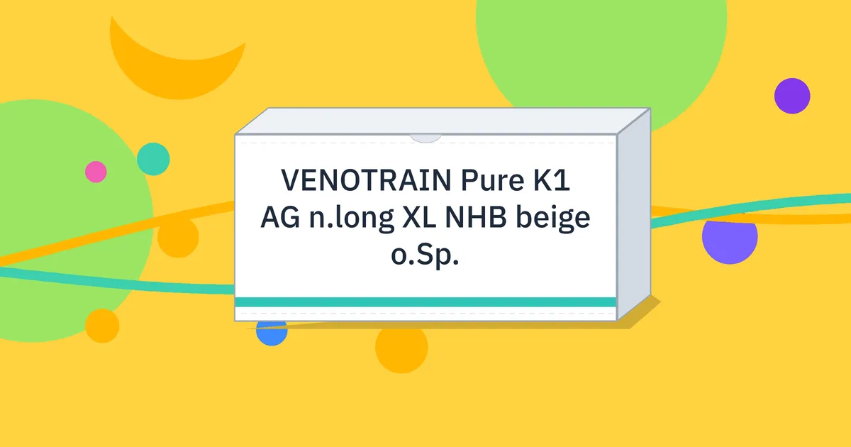Symbolbild: Packung mit der Aufschrift VENOTRAIN Pure K1 AG n.long XL NHB beige o.Sp. (PZN 18142657) – Verfügbarkeit und Bezug in Apotheken in Frankfurt am Main