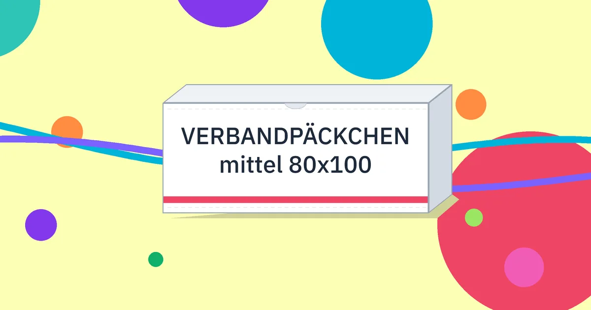 Symbolbild: Packung mit der Aufschrift VERBANDPÄCKCHEN mittel 80x100 (PZN 04866251) – Verfügbarkeit und Bezug in Apotheken in Frankfurt am Main