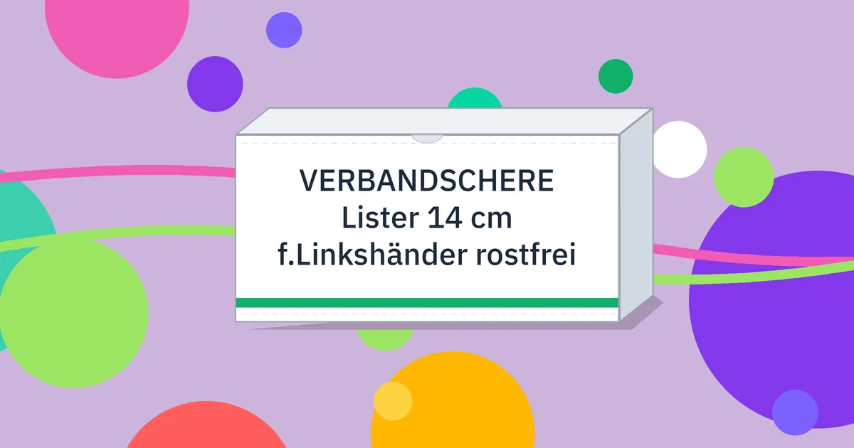 Symbolbild: Packung mit der Aufschrift VERBANDSCHERE Lister 14 cm f.Linkshänder rostfrei (PZN 10932561) – Verfügbarkeit und Bezug in Apotheken in Frankfurt am Main