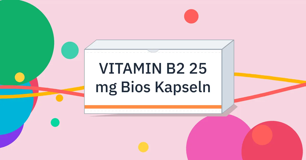 Symbolbild: Packung mit der Aufschrift VITAMIN B2 25 mg Bios Kapseln (PZN 16571673) – Verfügbarkeit und Bezug in Apotheken in Frankfurt am Main