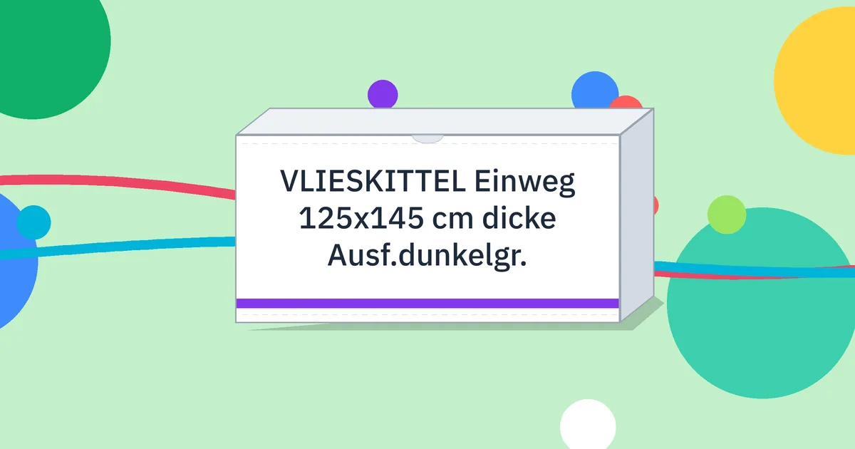 Symbolbild: Packung mit der Aufschrift VLIESKITTEL Einweg 125x145 cm dicke Ausf.dunkelgr. (PZN 03159379) – Verfügbarkeit und Bezug in Apotheken in Frankfurt am Main