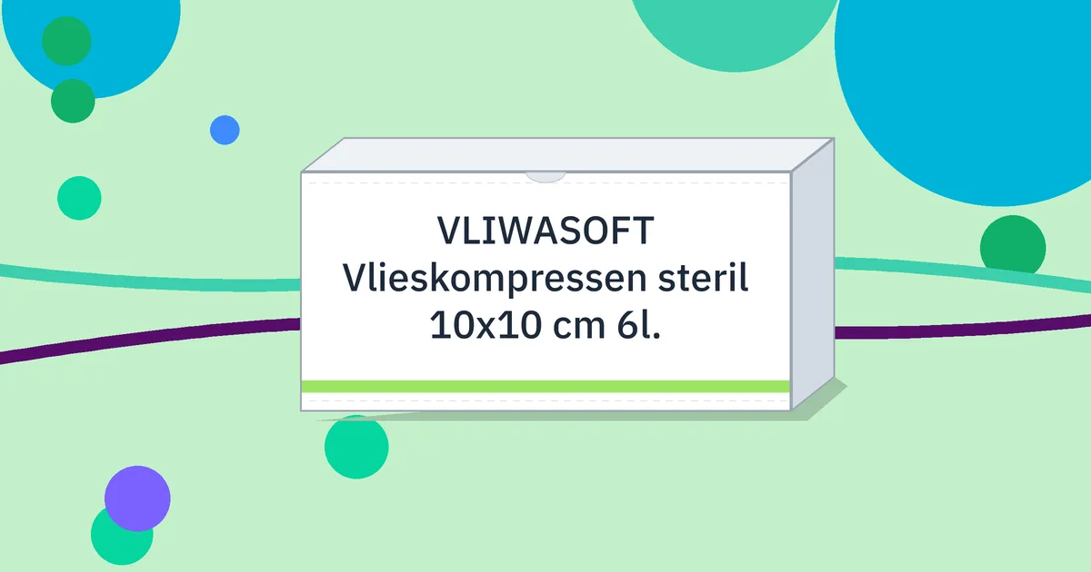 Symbolbild: Packung mit der Aufschrift VLIWASOFT Vlieskompressen steril 10x10 cm 6l. (PZN 17241713) – Verfügbarkeit und Bezug in Apotheken in Frankfurt am Main