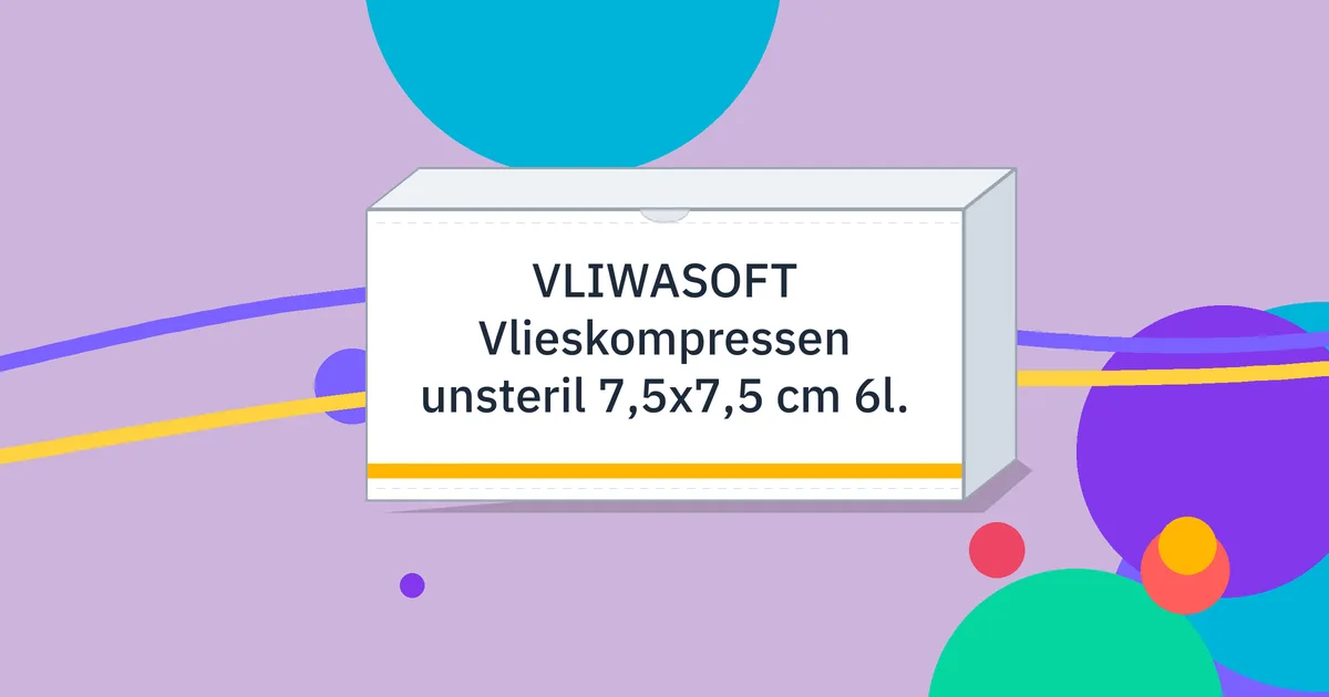 Symbolbild: Packung mit der Aufschrift VLIWASOFT Vlieskompressen unsteril 7,5x7,5 cm 6l. (PZN 16165542) – Verfügbarkeit und Bezug in Apotheken in Frankfurt am Main