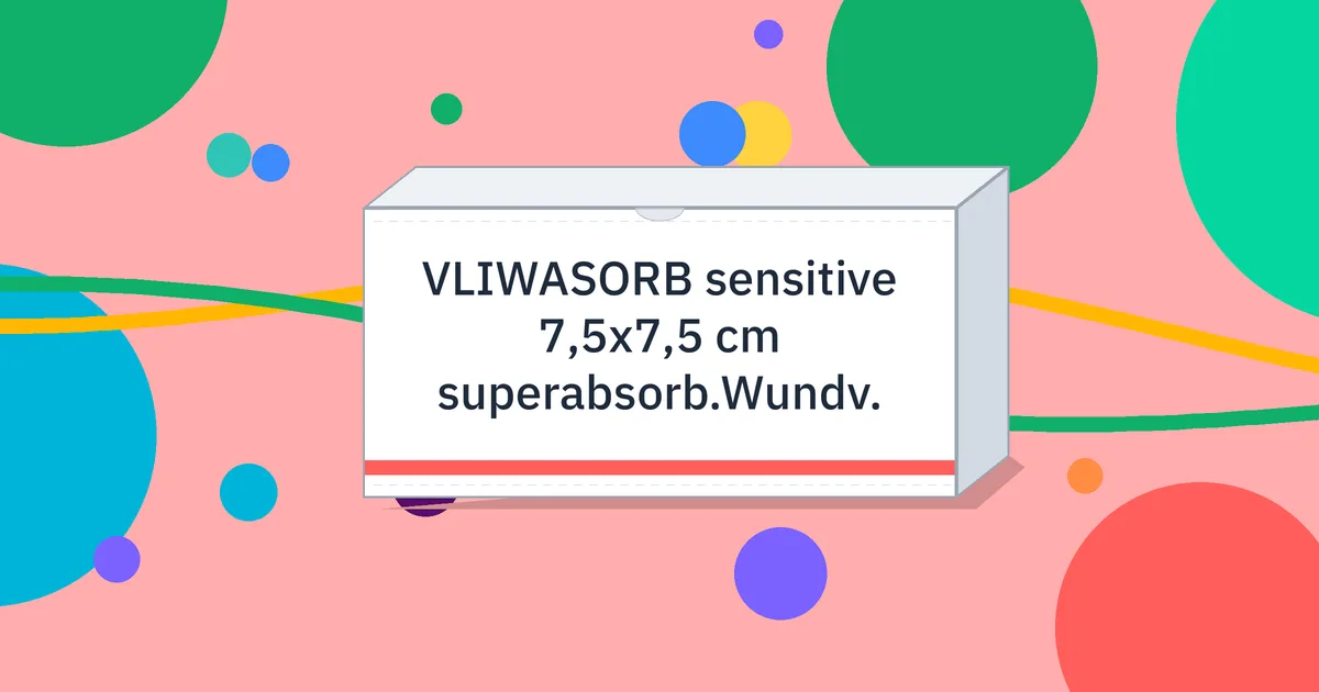 Symbolbild: Packung mit der Aufschrift VLIWASORB sensitive 7,5x7,5 cm superabsorb.Wundv. (PZN 16876421) – Verfügbarkeit und Bezug in Apotheken in Frankfurt am Main