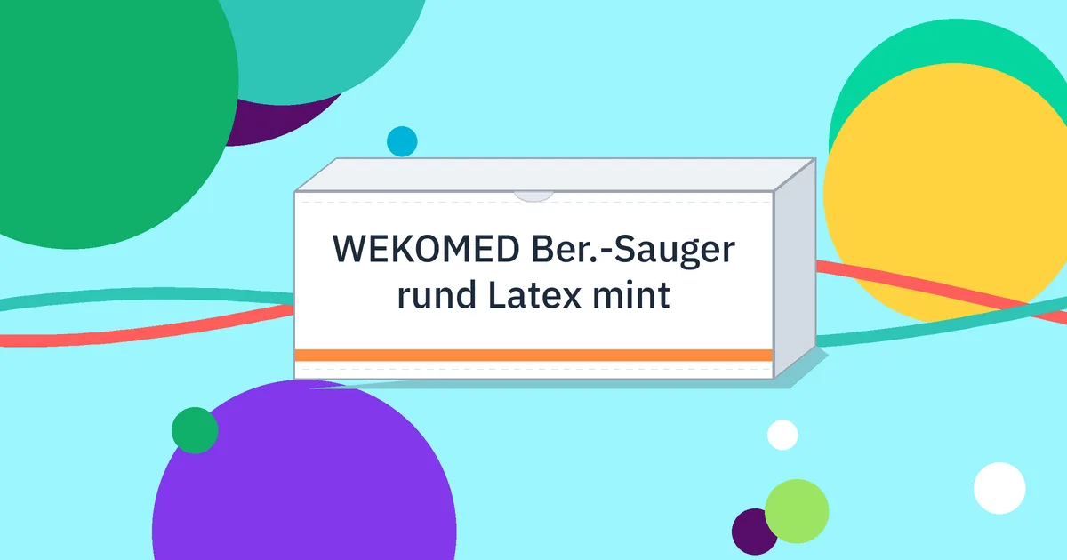 Symbolbild: Packung mit der Aufschrift WEKOMED Ber.-Sauger rund Latex mint (PZN 04921725) – Verfügbarkeit und Bezug in Apotheken in Frankfurt am Main