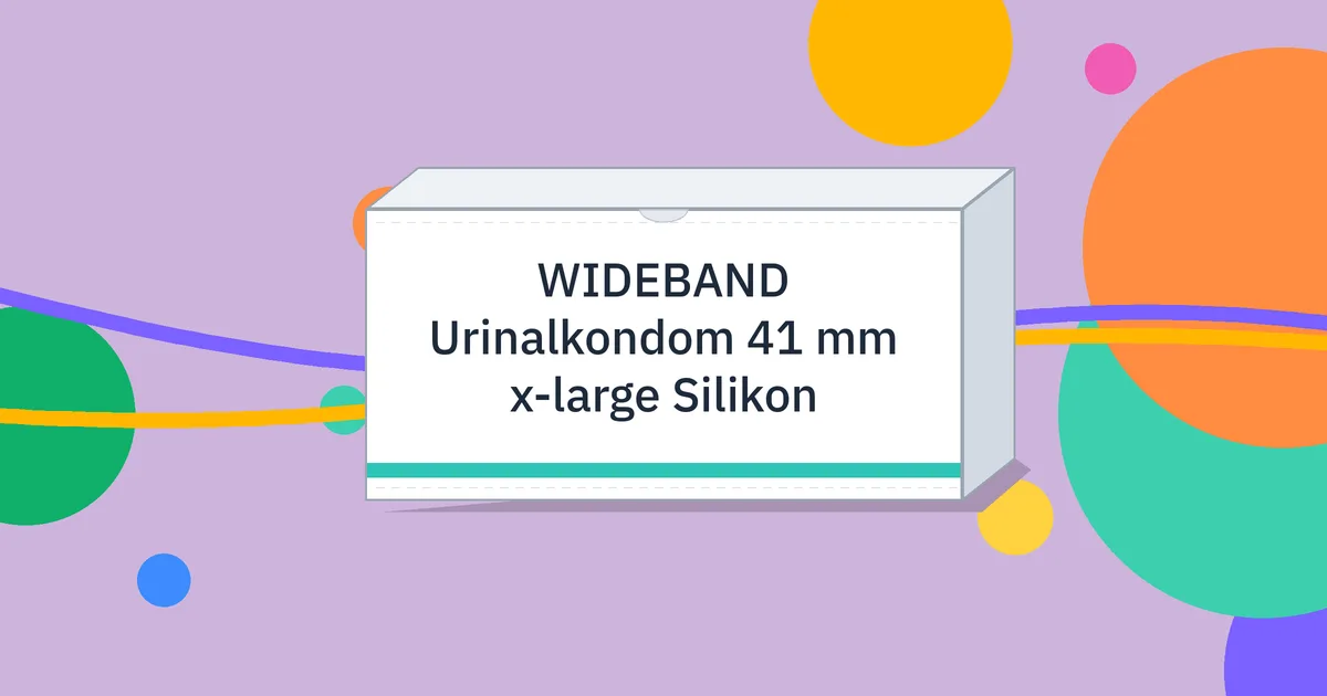 Symbolbild: Packung mit der Aufschrift WIDEBAND Urinalkondom 41 mm x-large Silikon (PZN 11136599) – Verfügbarkeit und Bezug in Apotheken in Frankfurt am Main