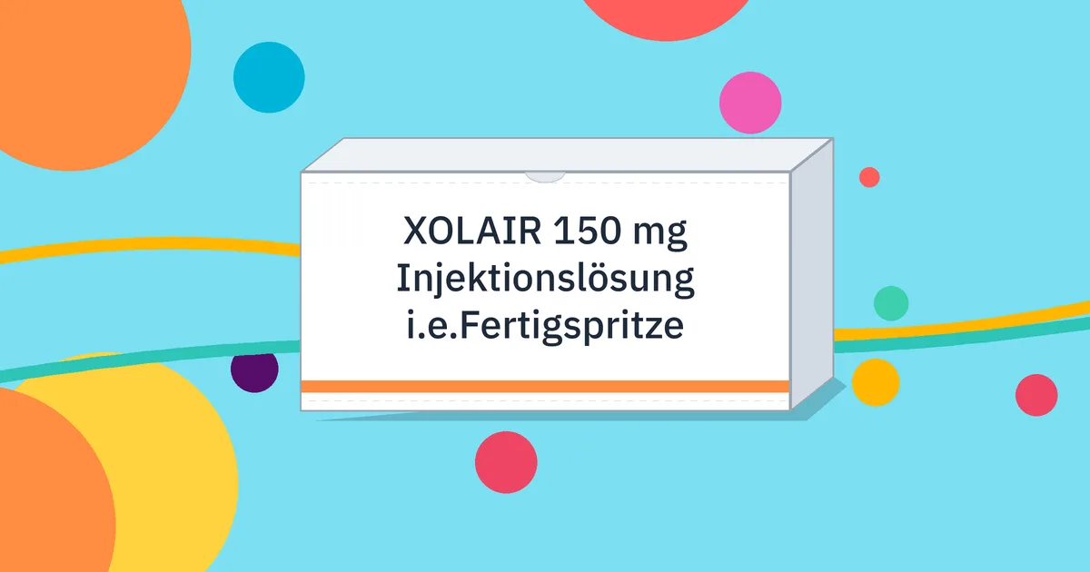 Symbolbild: Packung mit der Aufschrift XOLAIR 150 mg Injektionslösung i.e.Fertigspritze (PZN 13970450) – Verfügbarkeit und Bezug in Apotheken in Frankfurt am Main
