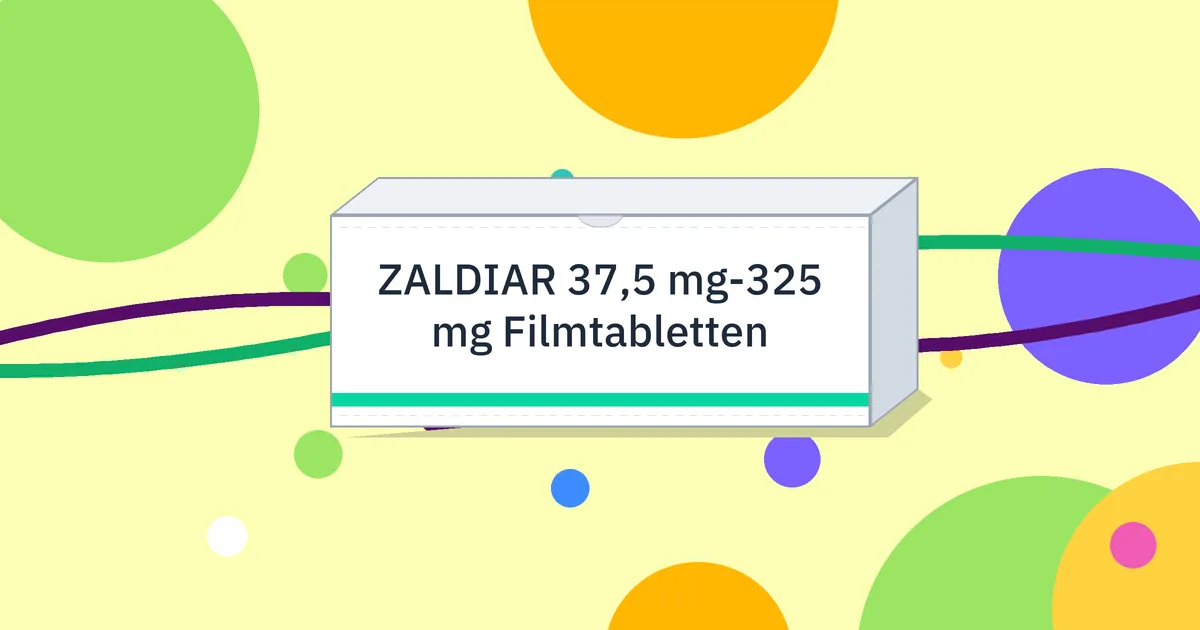 Symbolbild: Packung mit der Aufschrift ZALDIAR 37,5 mg-325 mg Filmtabletten (PZN 02595440) – Verfügbarkeit und Bezug in Apotheken in Frankfurt am Main