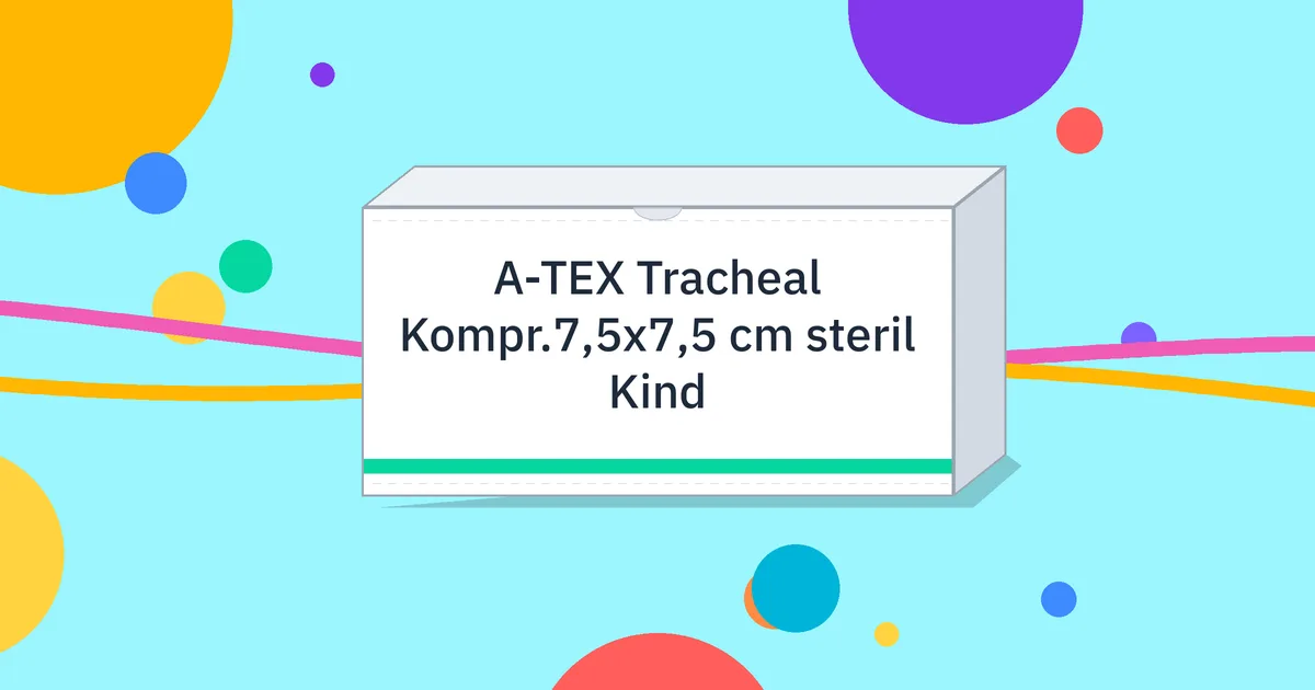Symbolbild: Packung mit der Aufschrift A-TEX Tracheal Kompr.7,5x7,5 cm steril Kind (PZN 06438855) – Verfügbarkeit und Bezug in Apotheken in Frankfurt am Main