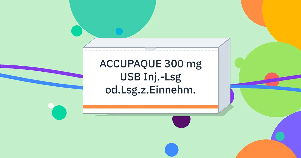 Symbolbild: Packung mit der Aufschrift ACCUPAQUE 300 mg USB Inj.-Lsg od.Lsg.z.Einnehm. (PZN 02708401) – Verfügbarkeit und Bezug in Apotheken in Frankfurt am Main